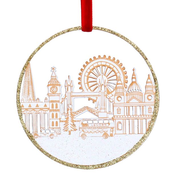 Gisela Graham London Scene Wooden Disc Tree Decoration | Temptation Gifts