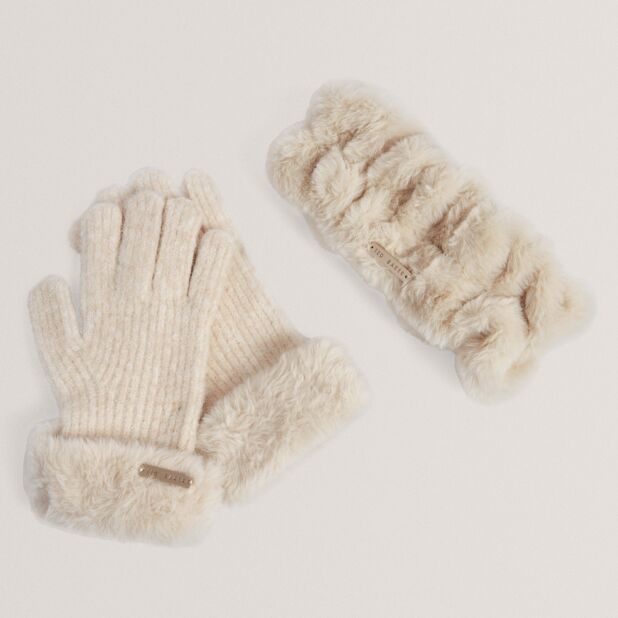 Ted Baker FURINNI Cream Faux Fur Headband And Gloves Set | Temptation Gifts