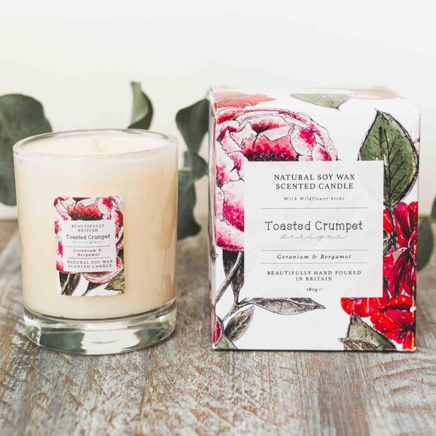 Toasted Crumpet ‘Geranium & Bergamot’ Glass Jar Candle | Temptation Gifts