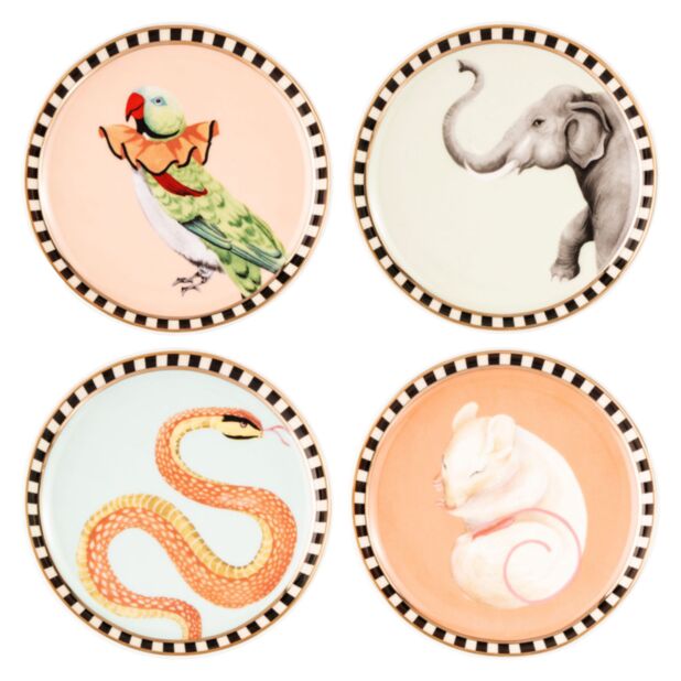 Yvonne Ellen Wild Animals Set of Four Round Ceramic Coasters ...