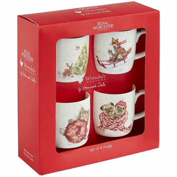 Wrendale Designs Set of 4 Christmas Mugs Gift Set | Temptation Gifts