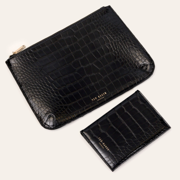 Ted Baker KELLIII Black Croc Effect Travel Pouch and Passport Cover Set ...