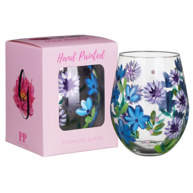 Lynsey Johnstone Cornflowers Hand Painted Stemless Glass | Temptation Gifts