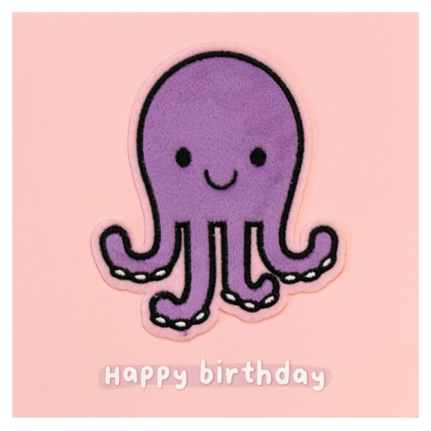Moji Violet Octopus Birthday Card with Peel Off Patch | Temptation Gifts